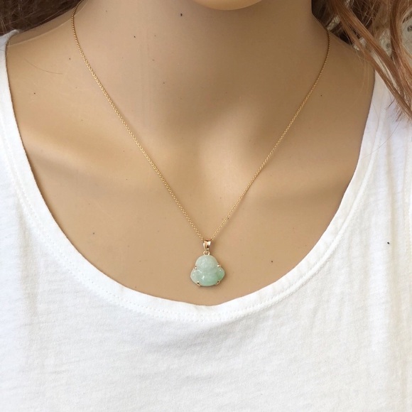 Element Shine | Jewelry | Solid Gold Laughing Buddha Real Jade Kid ...